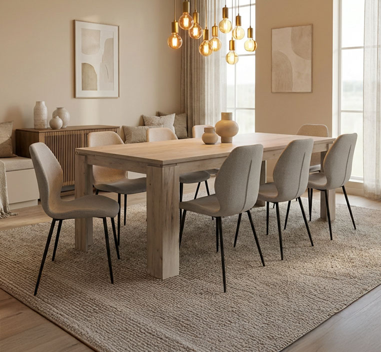Noble Luxury Dining Table Set | Malaysian MDF Table with Linen Chairs